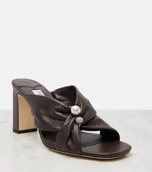 JIMMY CHOO Rafi Embellished Leather Mules