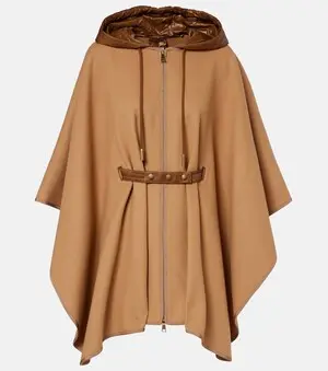 Moncler Belted Wool-blend Cape - Beige
