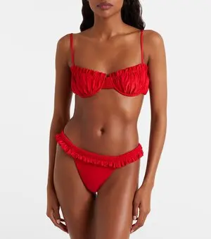 Faithfull The Brand Esterel Ruffled Bikini Bottoms - Red