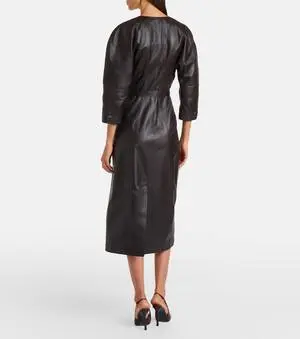 Victoria Beckham Leather Midi Dress - Brown