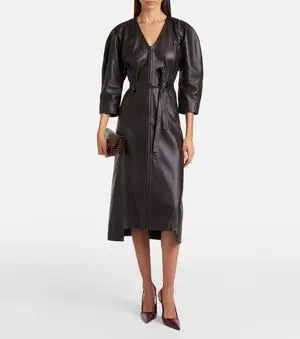 Victoria Beckham Leather Midi Dress - Brown