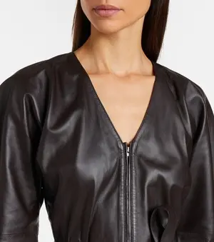Victoria Beckham Leather Midi Dress - Brown