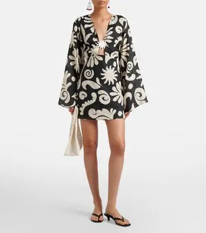 CALA DE LA CRUZ Vera Printed Linen Mini Dress