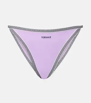 Versace Logo Embroidered Bikini Bottoms Purple