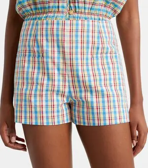 Faithfull The Brand Aurora Checked Cotton And Linen Shorts - Multicoloured