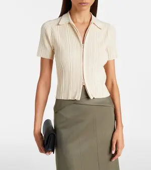 Victoria Beckham Ribbed Knit Zip-up Top