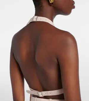 Wardrobe.NYC Halterneck Cotton-blend Top - Beige