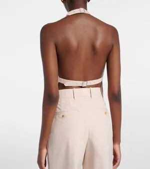 Wardrobe.NYC Halterneck Cotton-blend Top - Beige
