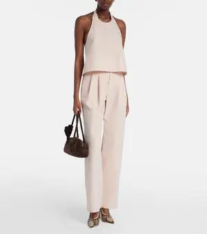 Wardrobe.NYC Halterneck Cotton-blend Top - Beige