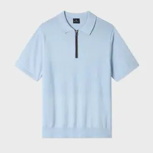 Paul Smith Light 'sports Stripe' Zip Neck Polo Shirt - Blue