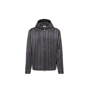 Moncler Wool & Cotton Striped Zip-up Hooded Shirt - Blue