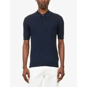John Smedley Croall Ribbed Merino-wool Polo Shirt - Midnight