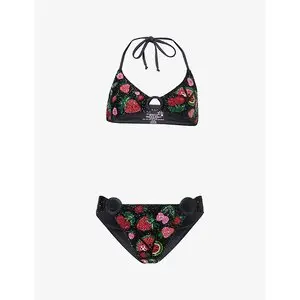 OCEANUS Red Fruits Embellished Bikini - Black