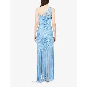 David Koma Asymmetrical One-shoulder Fringe Maxi Dress