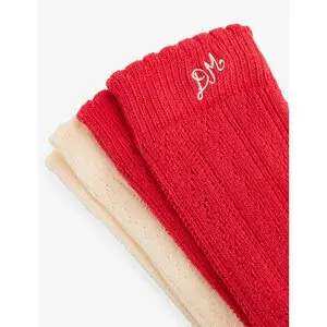 DAMSON MADDER Pack Of Two Pointelle Logo-embroidered Stretch Cotton-blend Socks