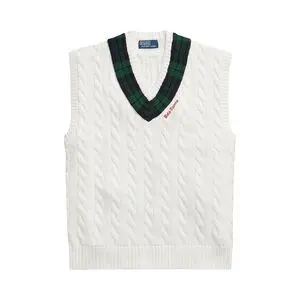 Polo Ralph Lauren Sleeveless Cotton Cable Stitch V-neck Sweater Vest - Cream