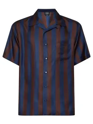 Fendi Brown And Navy Blue Pequin Silk Shirt - Multi