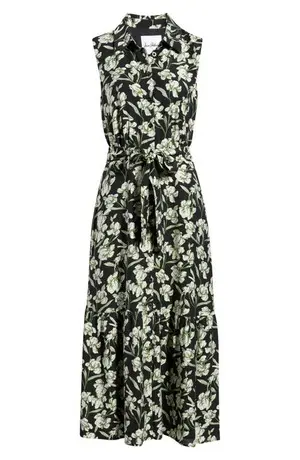 Sam Edelman Garden Floral Tie Waist Sleeveless Maxi Dress - Olive