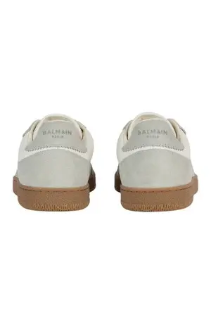Balmain Swan Leather And Suede Lace-up Sneakers - Grey