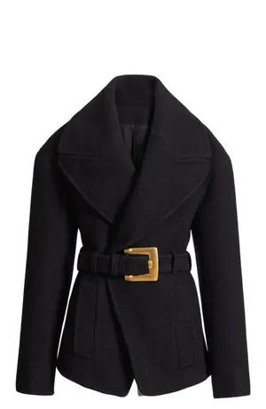 Balmain Belted Bouclé Wool Pea Coat