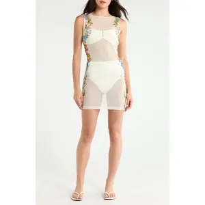 HUTCH Shaylee Floral Cover-up Minidress - Ivory/multi