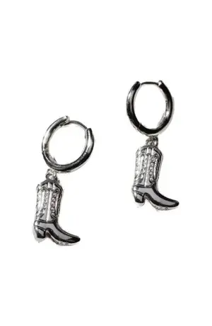 NICKEL & SUEDE Cowgirl Boot Charm Huggie Earrings