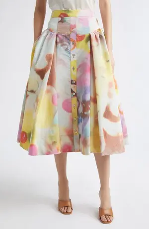 Christopher John Rogers Moonshine" Pleated Midi Skirt - Limeade Multi