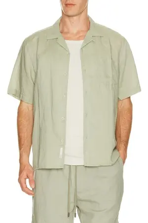 Onia Air Linen Convertible Vacation Shirt In Green - Elm