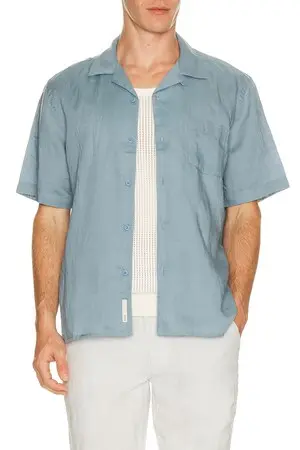 Onia Air Linen Convertible Vacation Shirt In Green - Lagoon