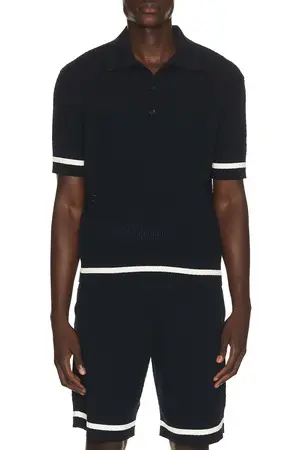 Givenchy Cotton Openwork Knit Short Sleeve Polo In Blue - Night Blue