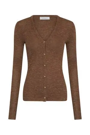 GABRIELA HEARST Aiste Knit Cardigan In Chestnut Cashmere Silk With Hemp