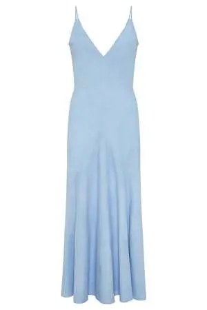 Gabriela Hearst Brigita Slip Maxi Dress In Suede - Light Blue