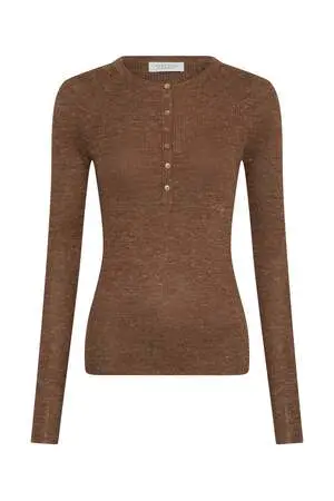 Gabriela Hearst Agnes Knit Henley In Cashmere Silk With Hemp - Chestnut