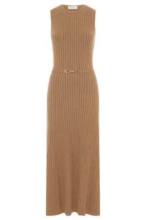 Gabriela Hearst Merino Wool Cashmere Knit Midi Dress - Camel