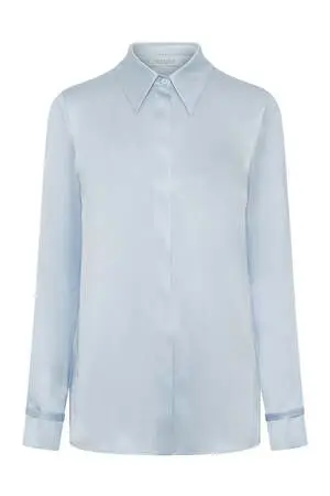 Gabriela Hearst Cruz Shirt In Silk Satin - Light Blue