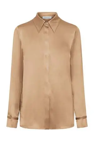 Gabriela Hearst Cruz Shirt In Silk Satin - Camel
