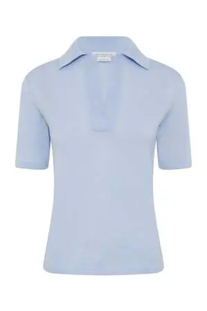 Gabriela Hearst Caius Short Sleeve Polo In Cashmere Silk - Halogen Blue