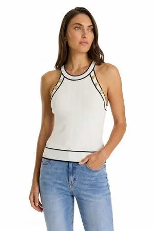 THE NOLI SHOP Martha Button Halter Tank - White