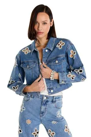 THE NOLI SHOP Kaia Pearl Jean Jacket - Medium Blue