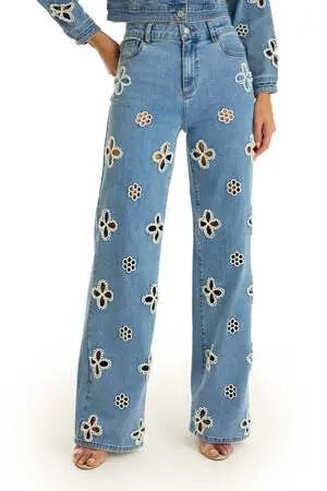 THE NOLI SHOP Kaia Pearl High Rise Jean - Medium Blue