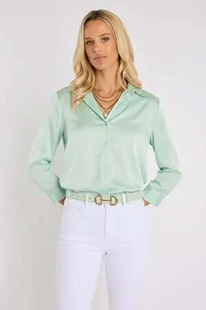 THE NOLI SHOP Sara Silk Blouse - Mint