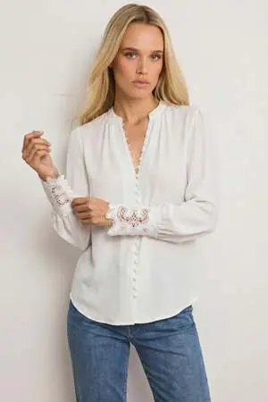 THE NOLI SHOP Blake Lace Sleeve Blouse - White