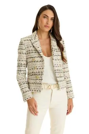 THE NOLI SHOP Gabrielle Double Breasted Tweed Blazer - Ecru Multi