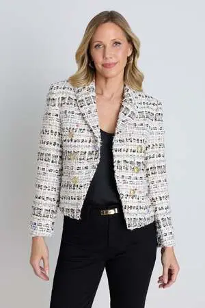 THE NOLI SHOP Gabrielle Double Breasted Tweed Blazer - Ecru Multi