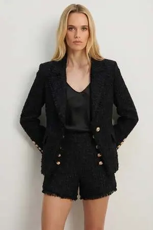 THE NOLI SHOP Giselle Single Breasted Tweed Blazer - Black
