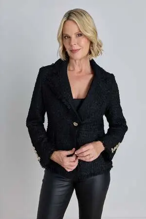 THE NOLI SHOP Giselle Single Breasted Tweed Blazer - Black