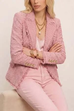 THE NOLI SHOP Giselle Single Breasted Tweed Blazer - Blush