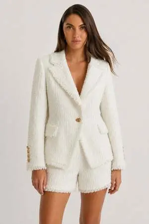 THE NOLI SHOP Giselle Single Breasted Tweed Blazer - White