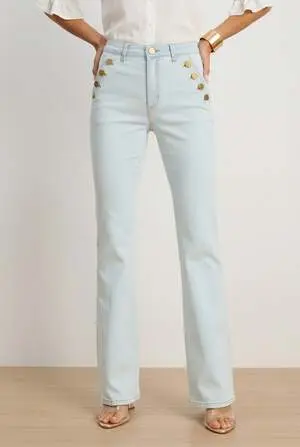 THE NOLI SHOP The Noli Shop Allegra High-Rise Bootcut Jean With Gold Button Detailing Cloud