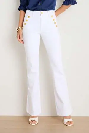 THE NOLI SHOP Allegra High-rise Bootcut Jean With Gold Button Detailing - White